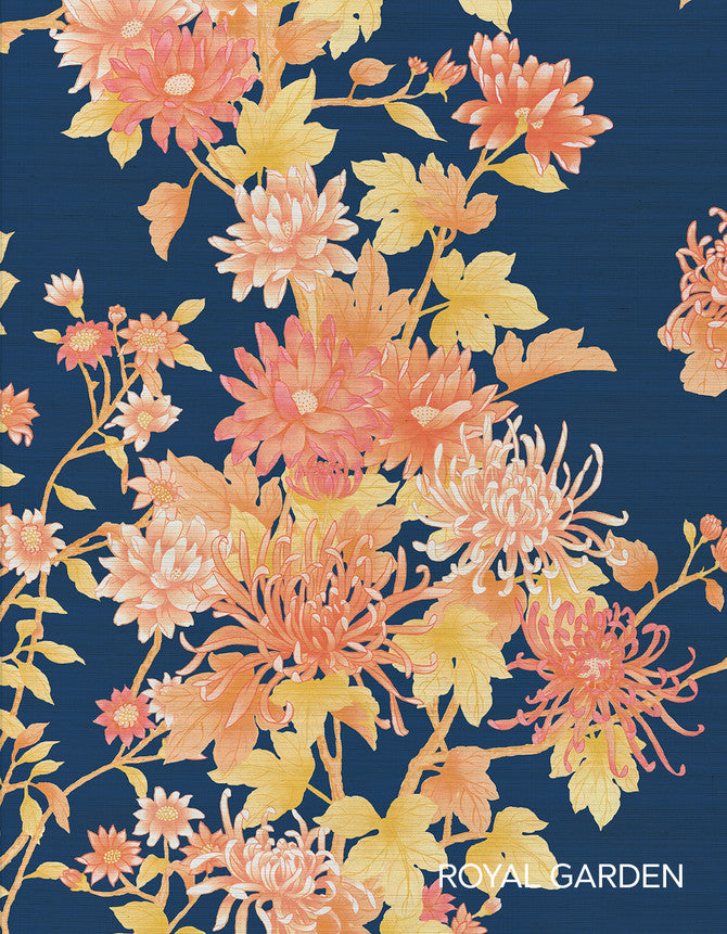 Kiku Royal Garden On Silver Sisal Wallpaper | Paul Montgomery ...