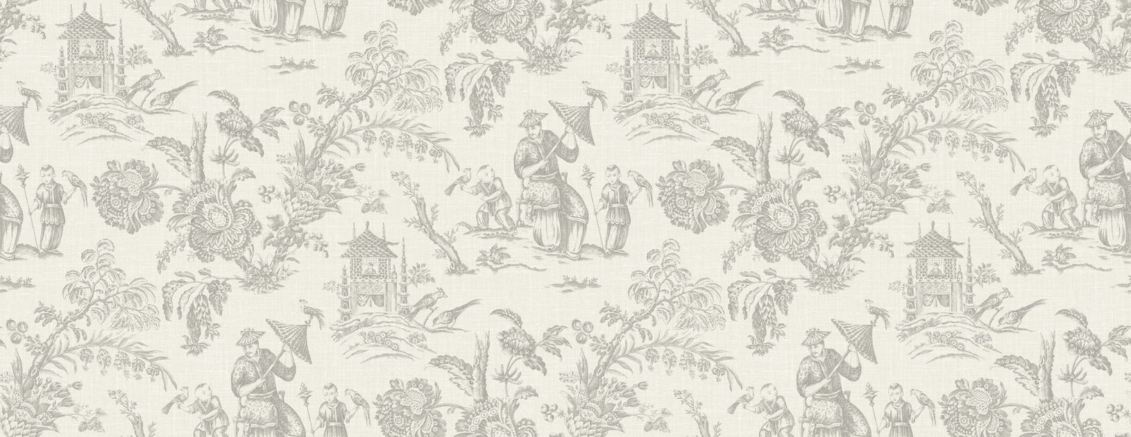 Fentucci Chinoiserie Linen Fabric - Country Toile - French Grey ...