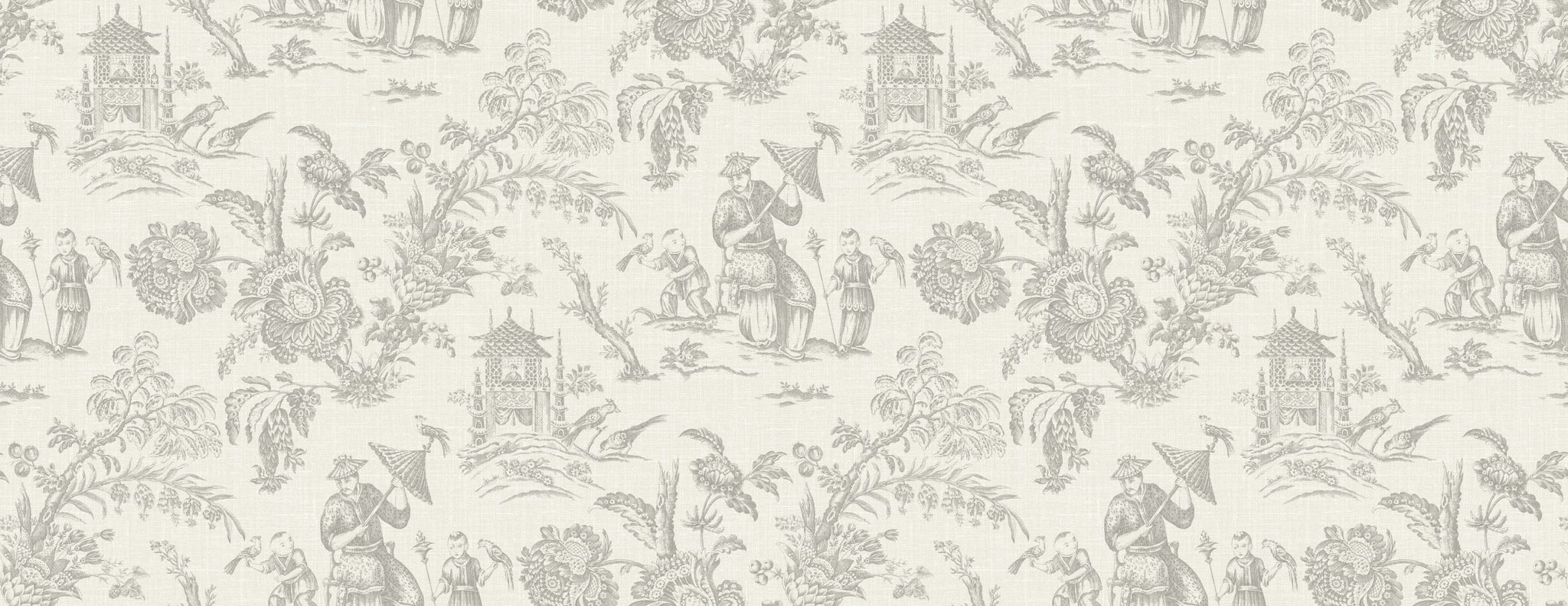 Fentucci Chinoiserie Linen Fabric - Country Toile - French Grey ...