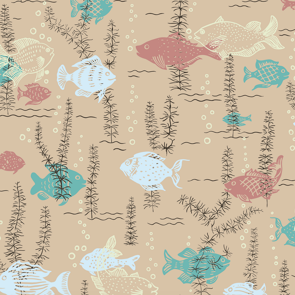 Perkinsville 1950's Fish Aquarium Wallpaper | DW Bespoke Studios ...