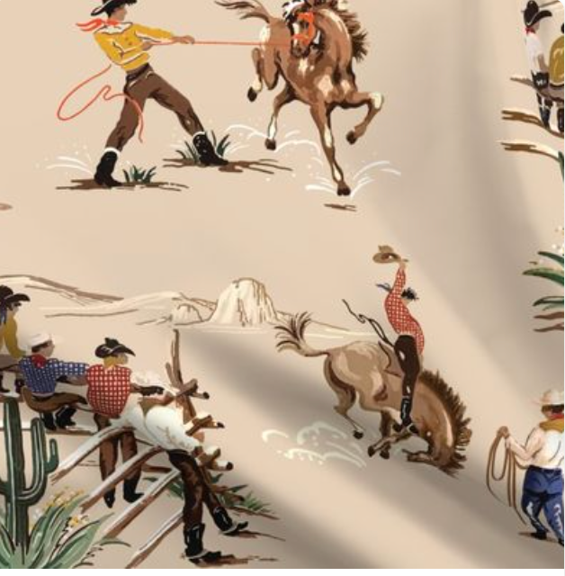 The Original Yeeha 1950's Cowboy Organic Cotton Sateen Fabric - Cream ...